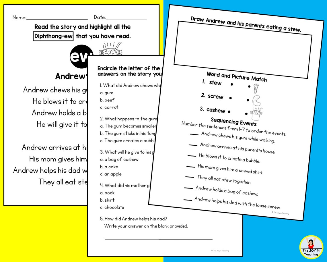 Diphthong Reading Comprehension Passage | Etsy