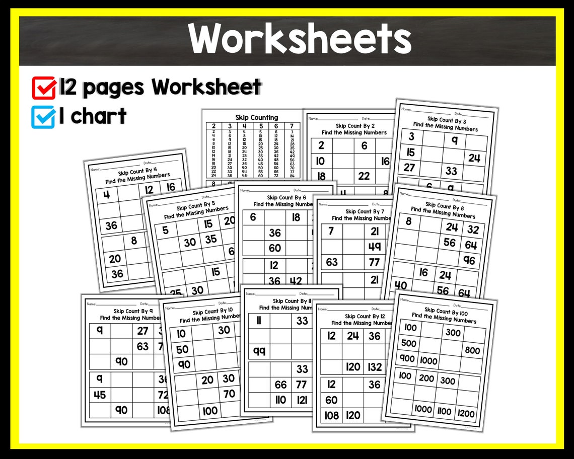 Skip Counting Missing Numbers Worksheet - Etsy
