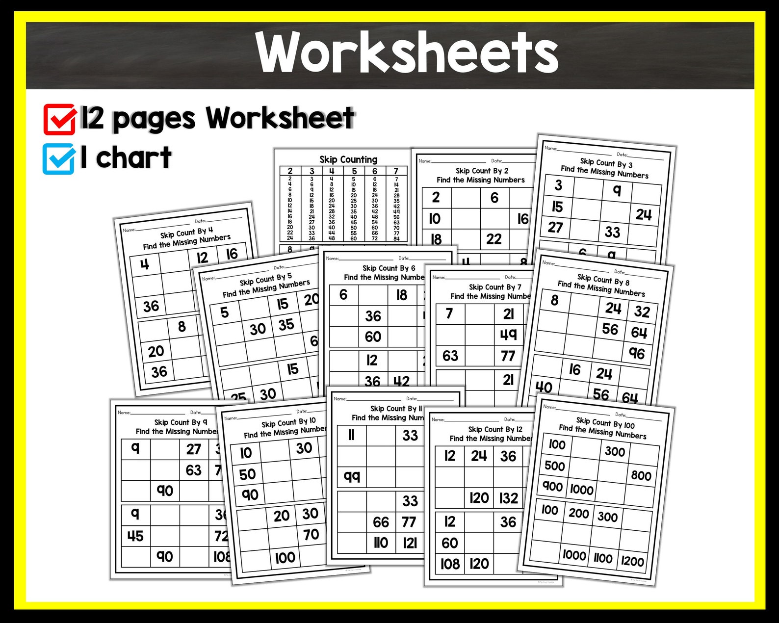 Skip Counting Missing Numbers Worksheet - Etsy