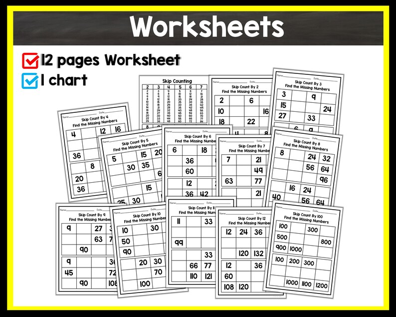 Skip Counting Missing Numbers Worksheet - Etsy