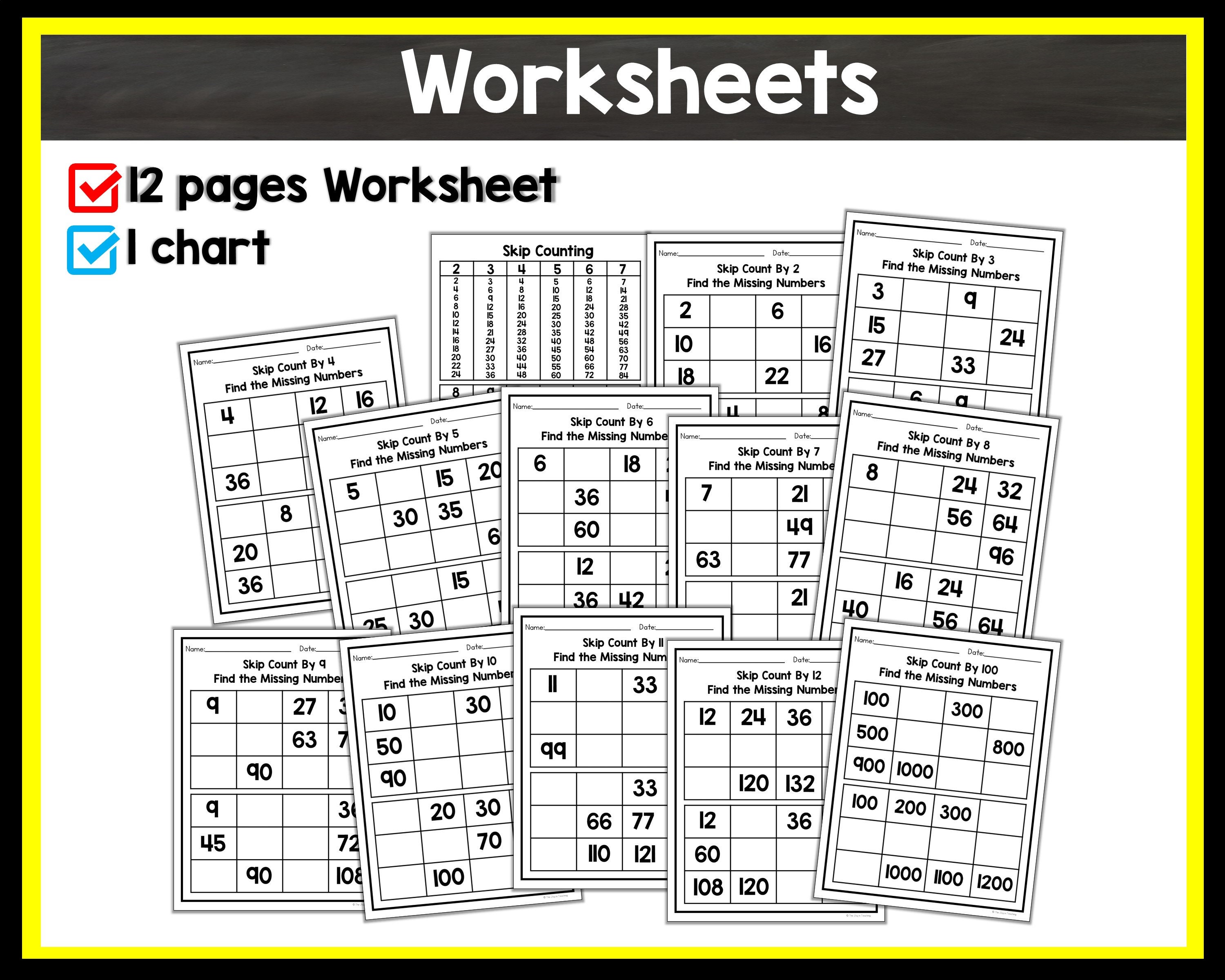 Skip Counting Missing Numbers Worksheet - Etsy