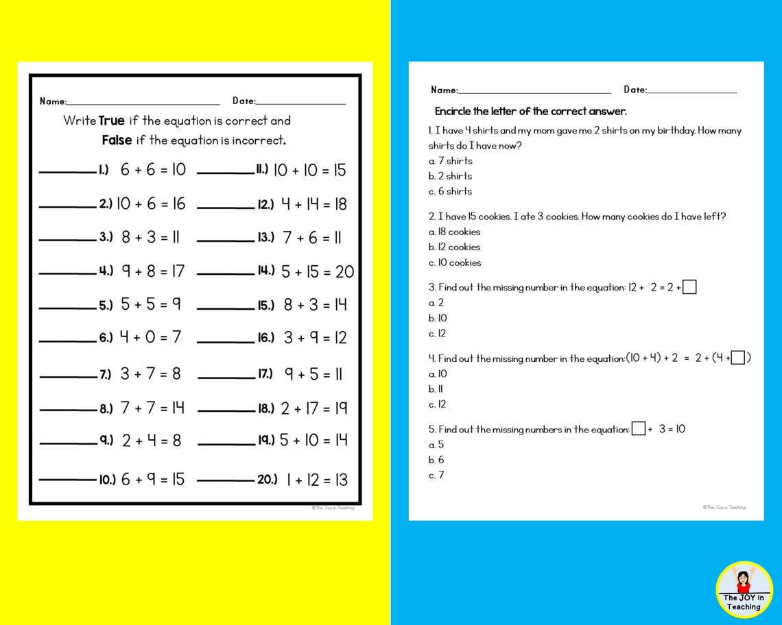 Addition Numbers 1-20 Worksheet - Etsy
