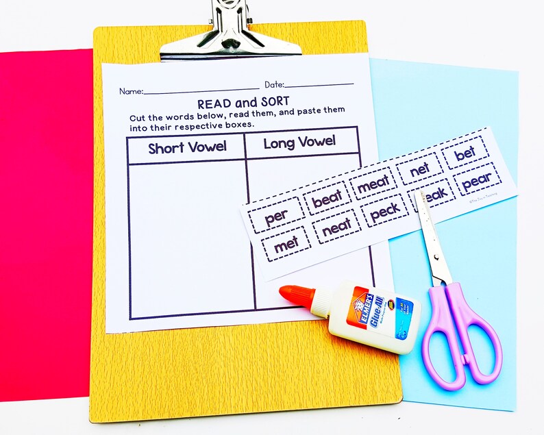 Short and Long Vowel Cut and Paste Worksheet - Etsy