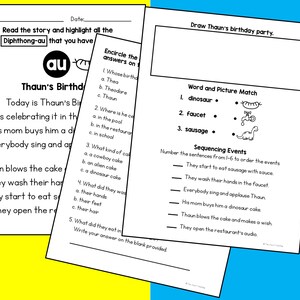 Diphthong Reading Comprehension Passage - Etsy