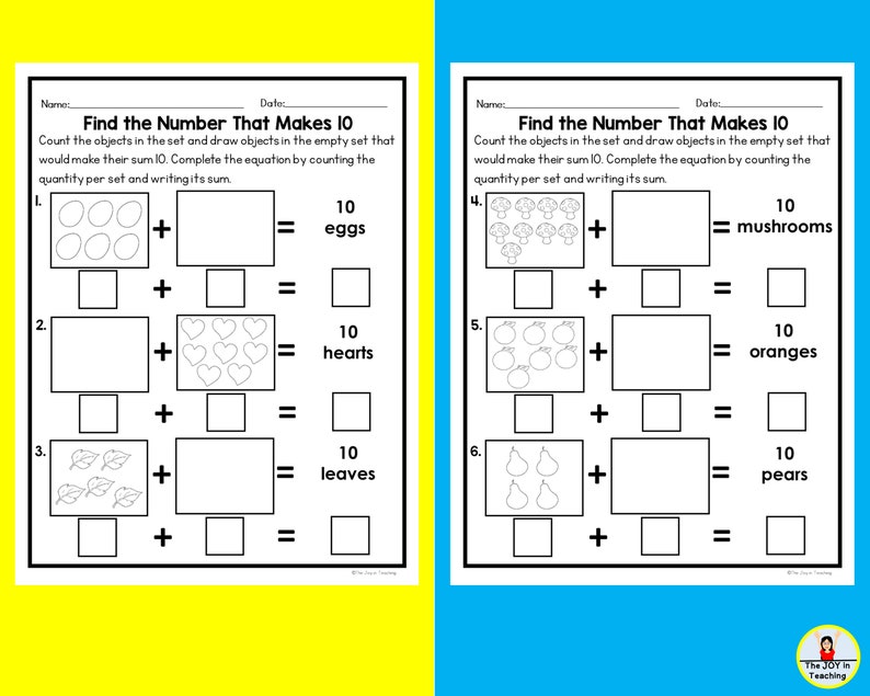 Addition Numbers 1-10 Worksheet - Etsy