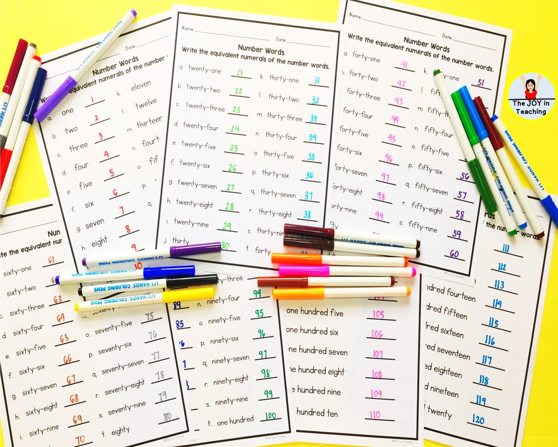Number Words Numbers 1-120 Worksheet - Etsy