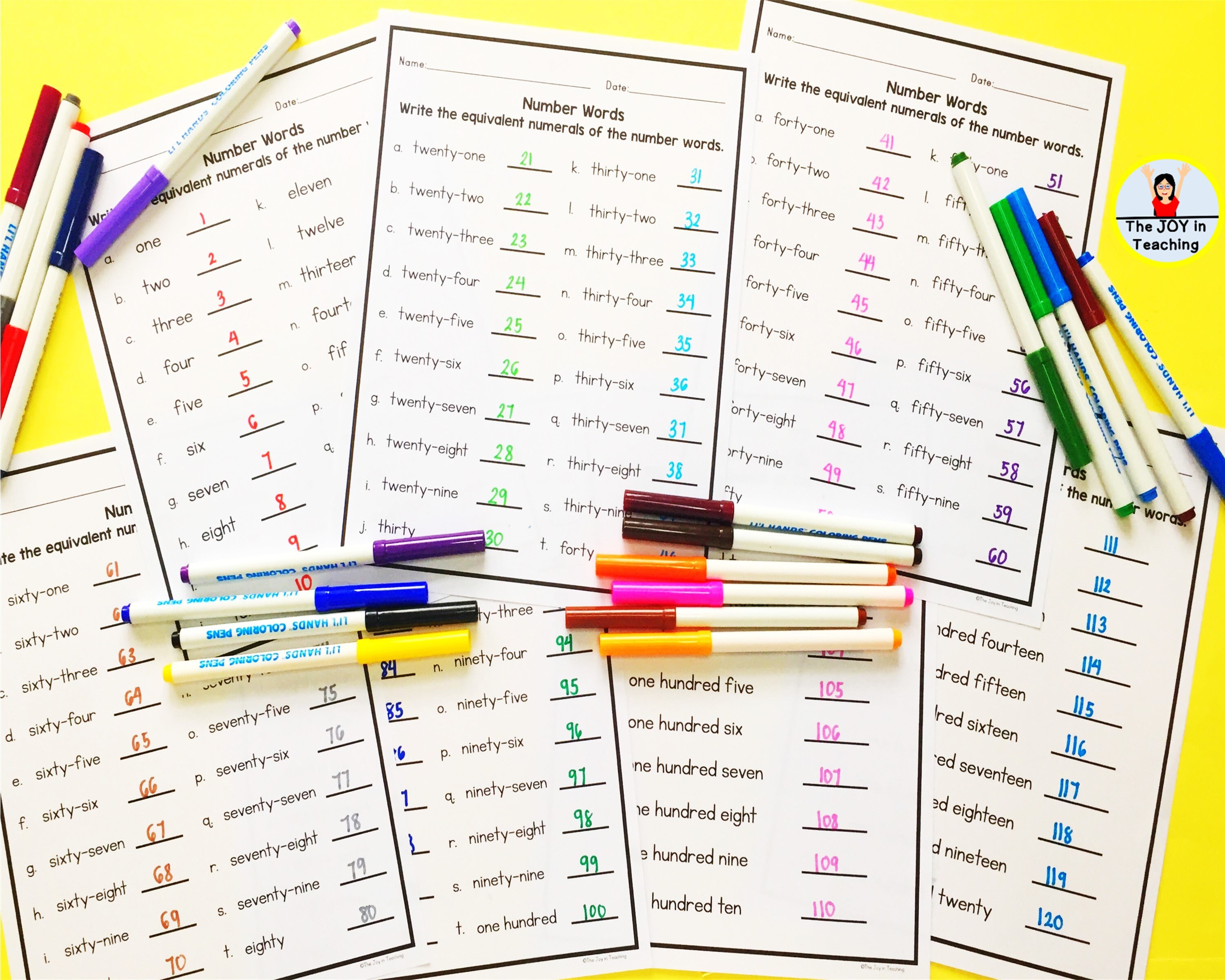 Number Words Numbers 1-120 Worksheet - Etsy