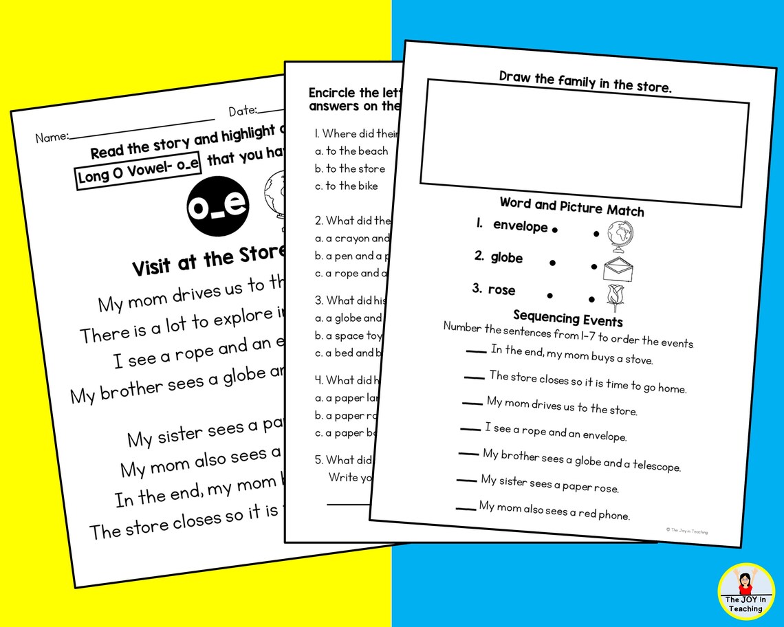 Long Vowel O Reading Comprehension Passage (Instant Download) - Etsy