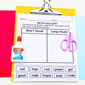 Short and Long Vowel Cut and Paste Worksheet - Etsy