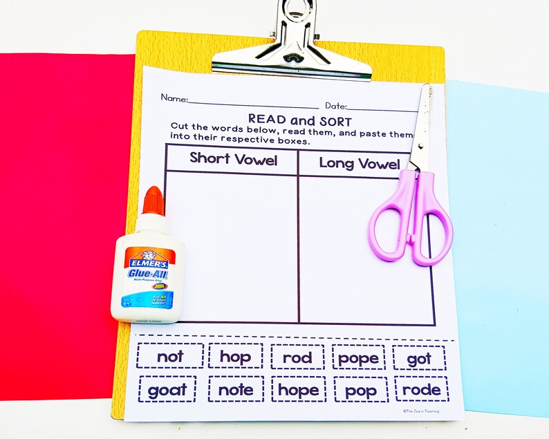 Short and Long Vowel Cut and Paste Worksheet - Etsy
