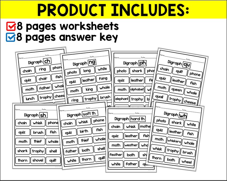 Digraph Word Hunt Worksheet - Etsy