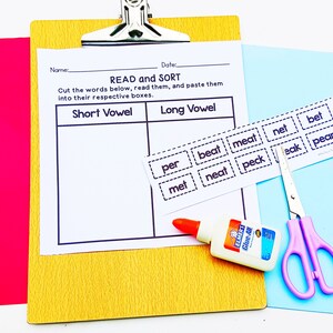 Short and Long Vowel Cut and Paste Worksheet - Etsy