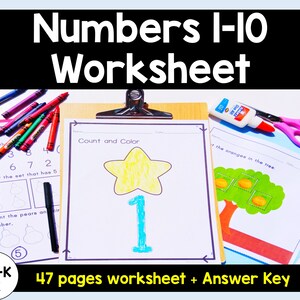 Numbers 1-10 Worksheet - Etsy