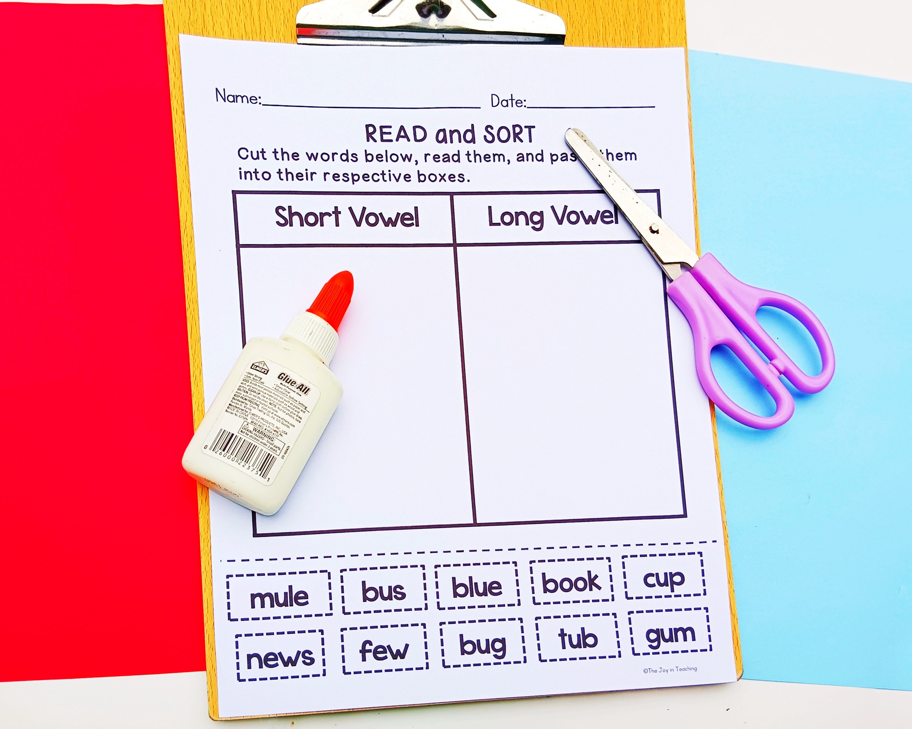 Short and Long Vowel Cut and Paste Worksheet - Etsy