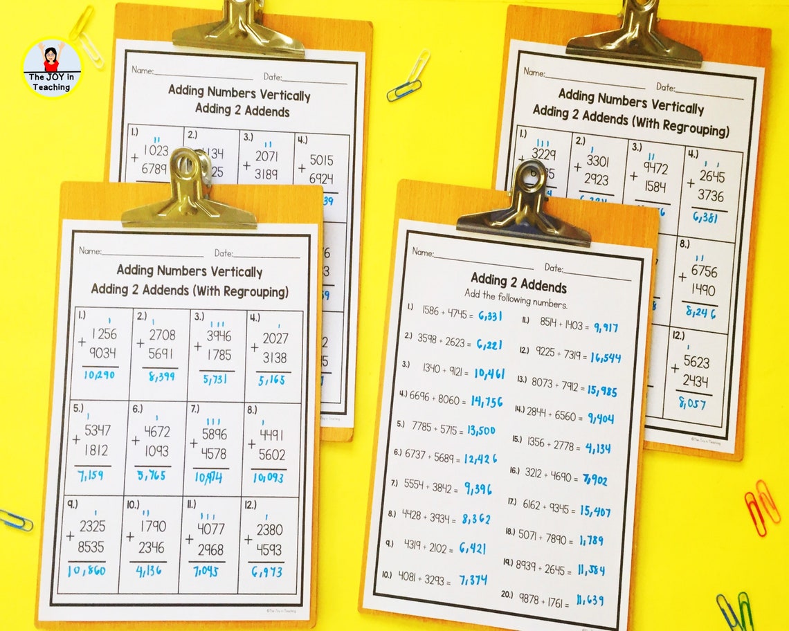 4-digit Addition Worksheet | Etsy