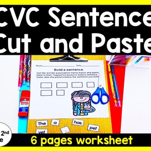 CVC Sentence Cut and Paste Worksheet - Etsy