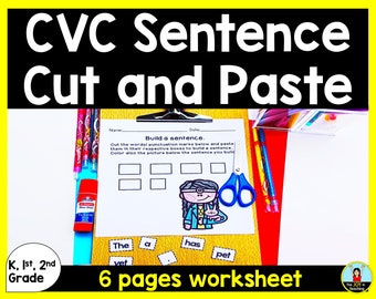 CVC Short I Words Practice, Cut and Paste Activity for Kindergarten and ...