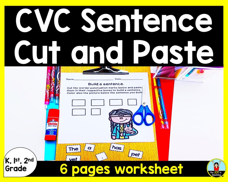 CVC Sentence Cut and Paste Worksheet - Etsy