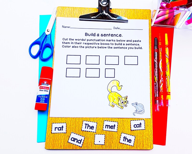 CVC Sentence Cut and Paste Worksheet - Etsy