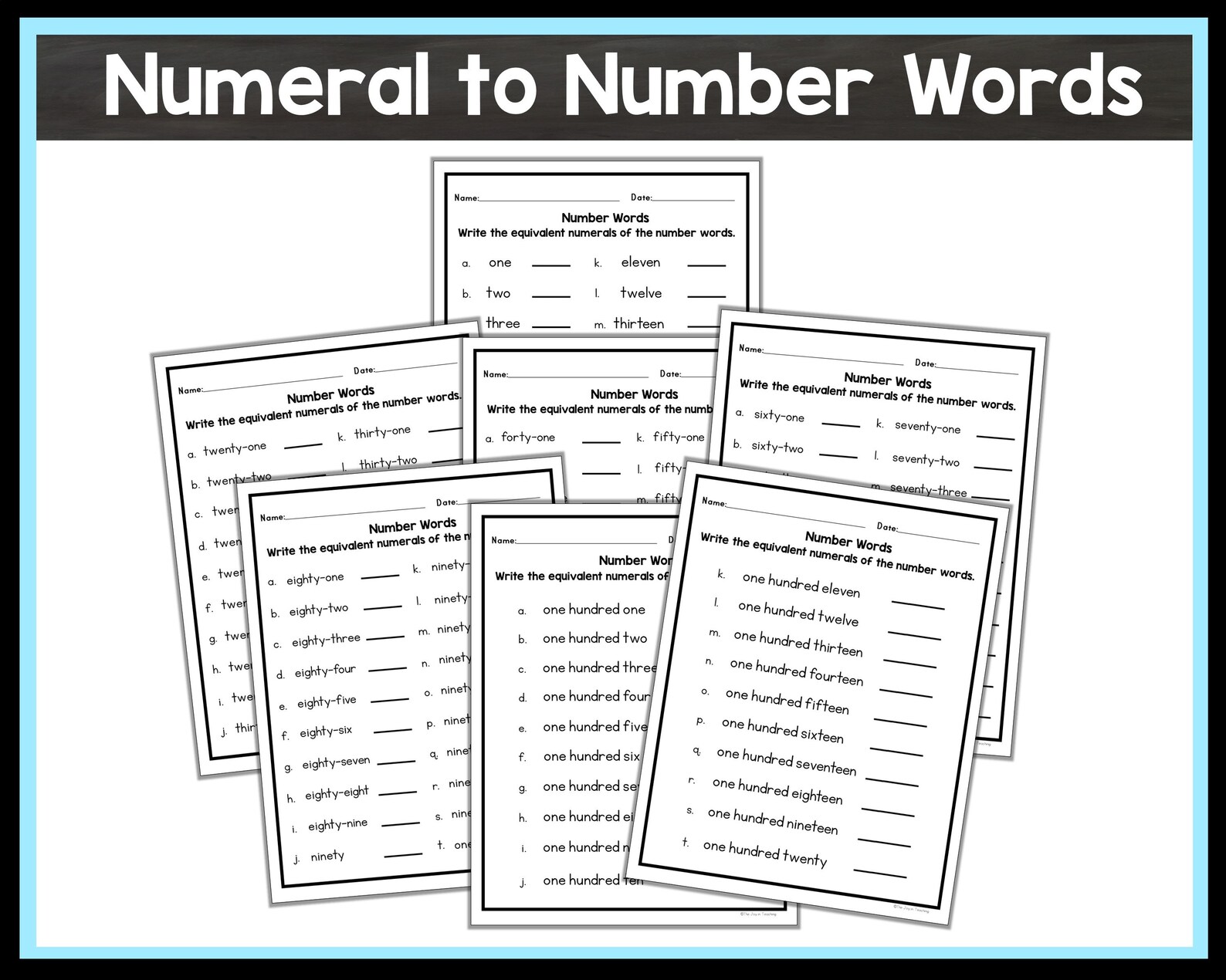 Number Words Numbers 1-120 Worksheet - Etsy