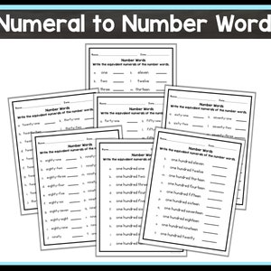 Number Words Numbers 1-120 Worksheet - Etsy