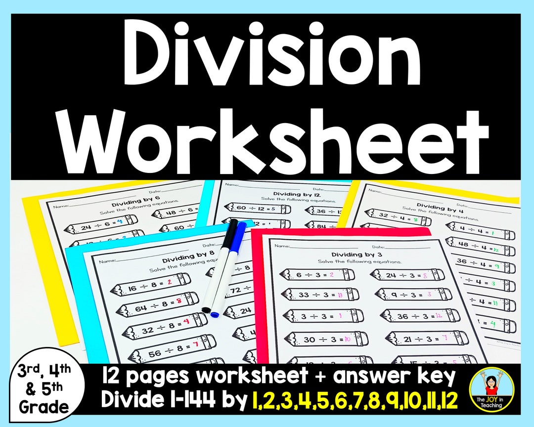 Division 1-12 Worksheet - Etsy