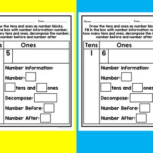 Place Value 11-19 Ones and Tens Base Ten Worksheet | Etsy