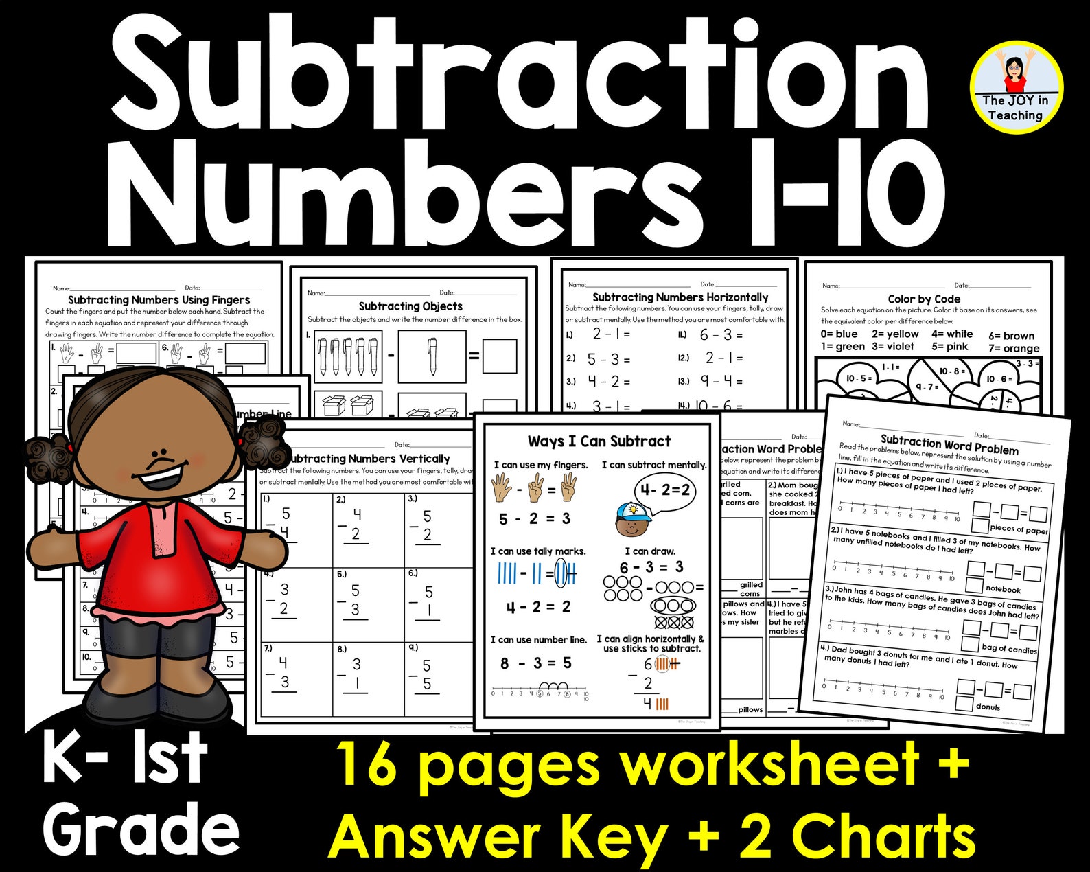 Subtraction Numbers 1-10 Worksheet - Etsy
