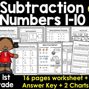 Subtraction Numbers 1-10 Worksheet - Etsy