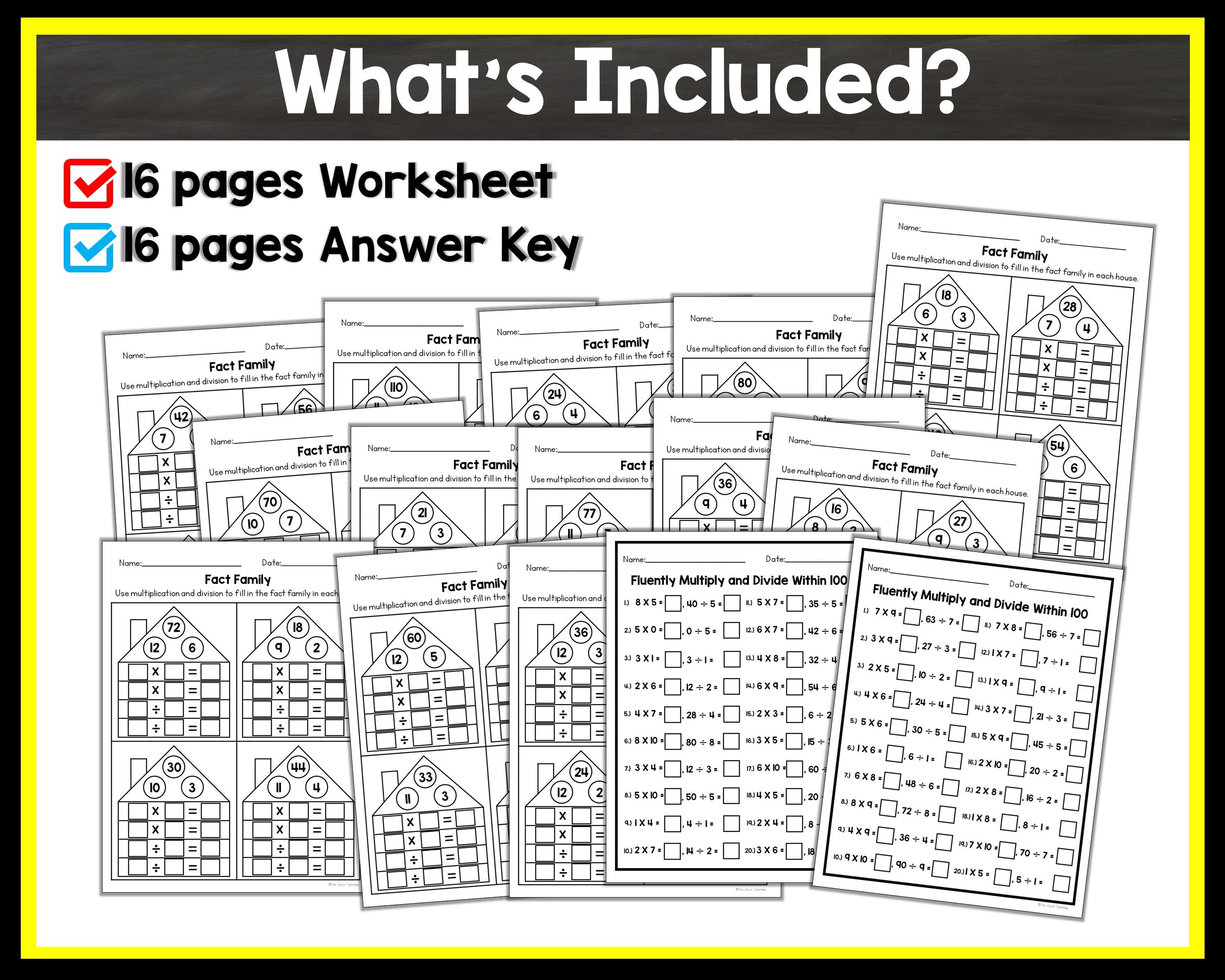 Multiplication and Division Fact Family Worksheet - Etsy
