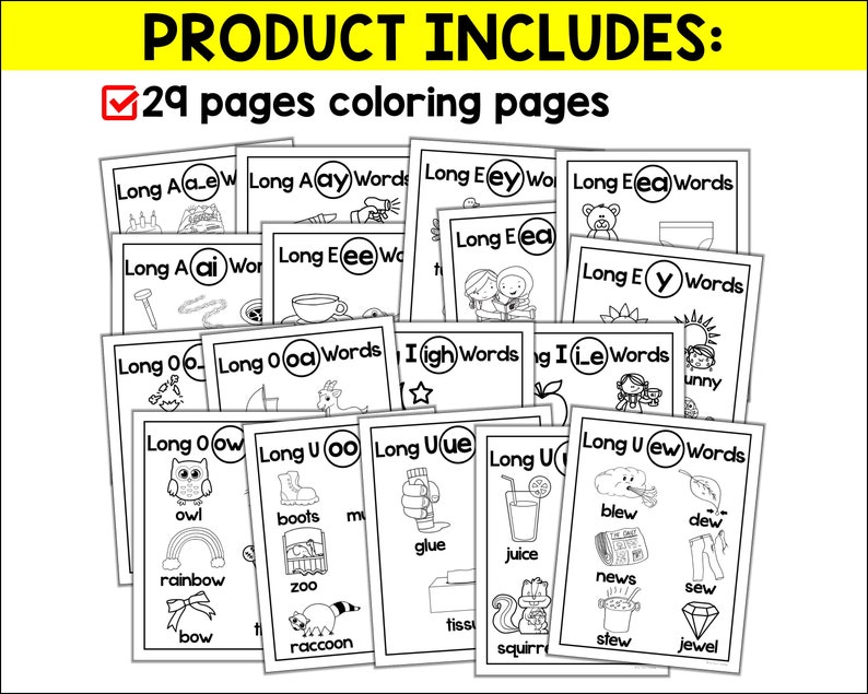 Long Vowel Coloring Pages - Etsy