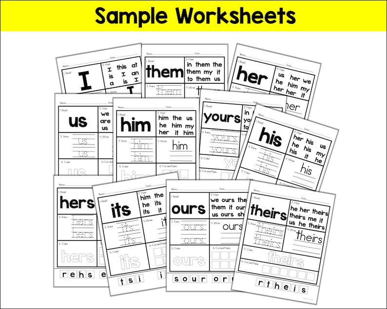 Personal Pronouns Sight Words Worksheet – Fluency Printable (PDF) - Etsy