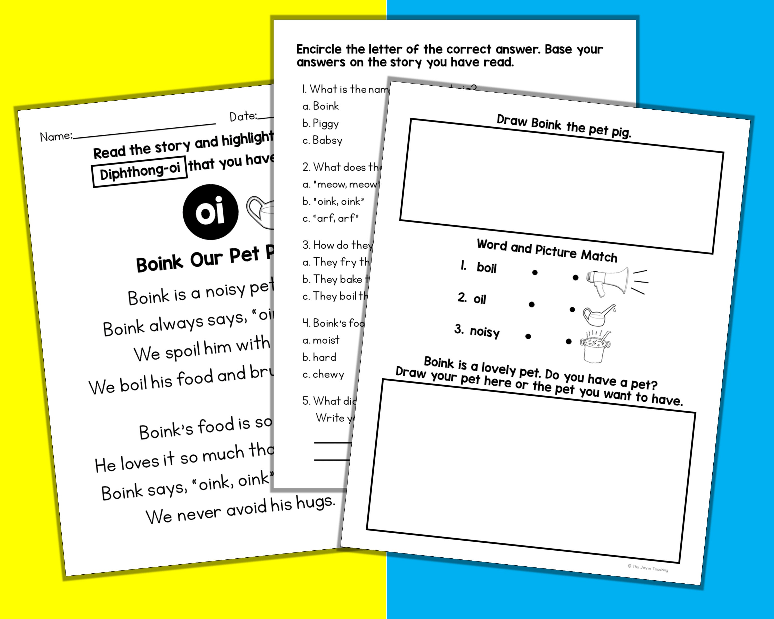 Diphthong Reading Comprehension Passage - Etsy