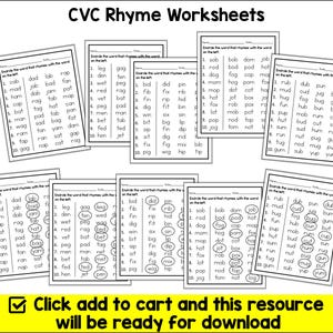 CVC Rhyming Words Worksheet - Etsy