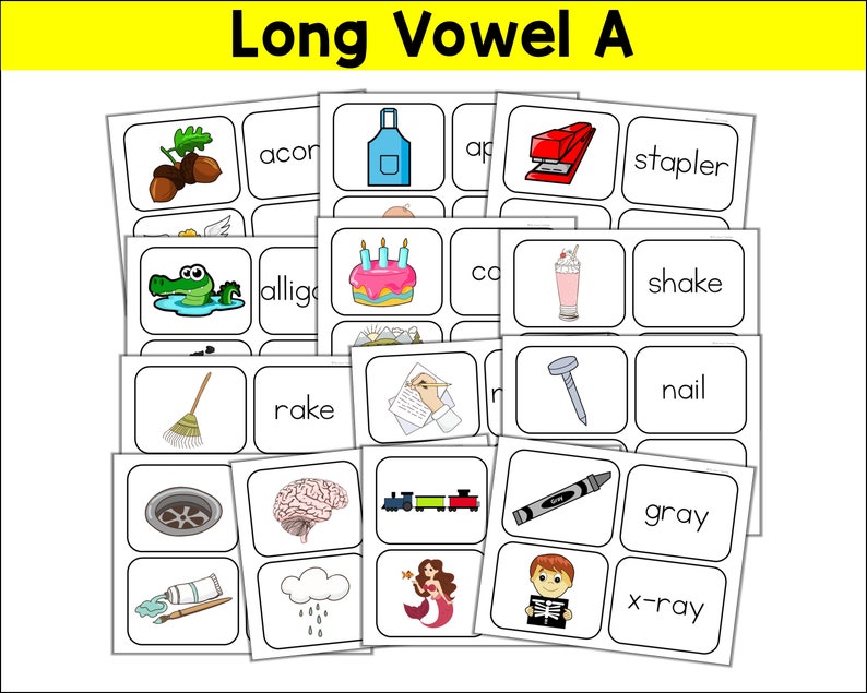 Long Vowel Word and Picture Flashcards - Etsy