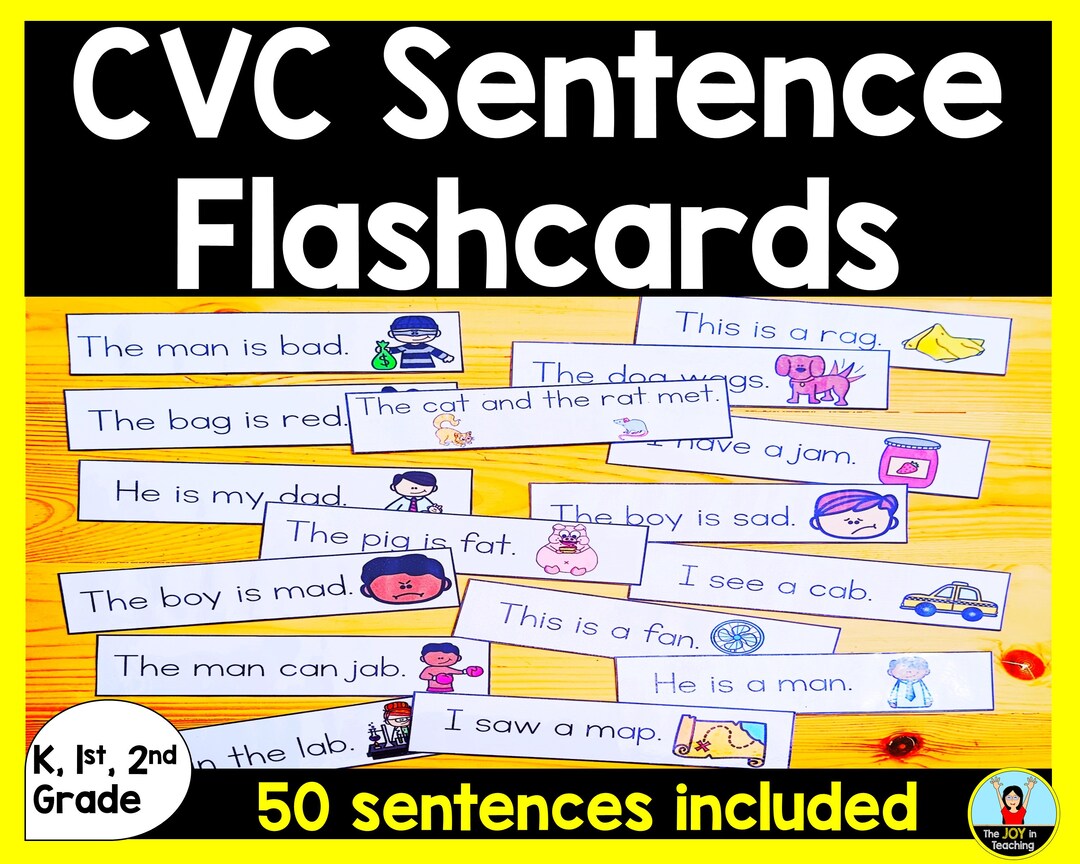 CVC Sentence Flashcards - Etsy