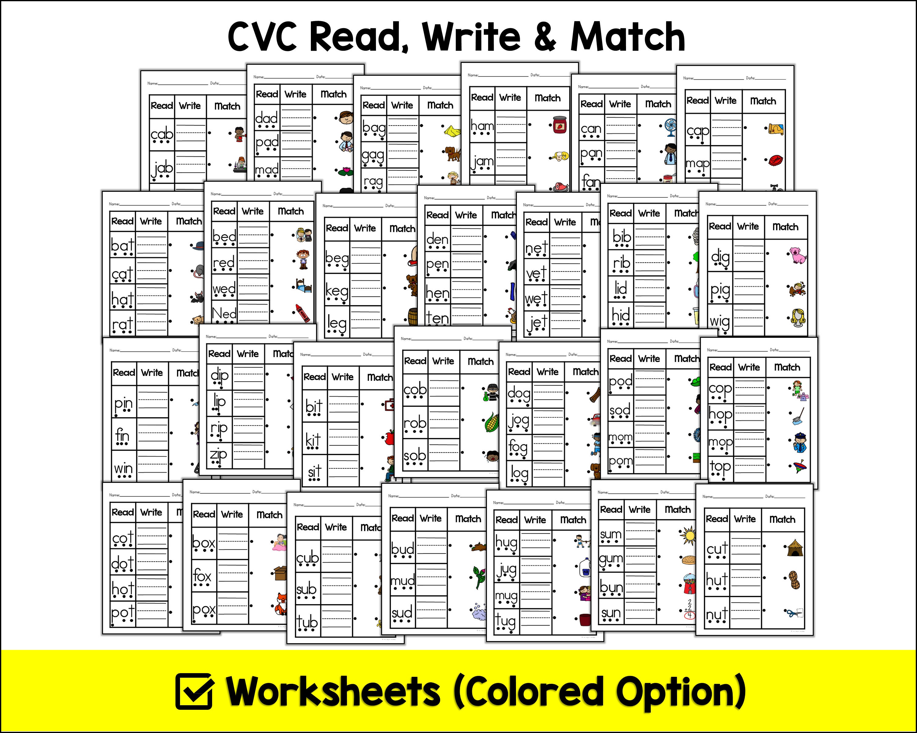 Kindergarten CVC Worksheet - Read, Write and Match - Etsy