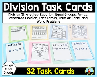 Division Task Cards Division Sum Cards for Games and Activities Flash ...
