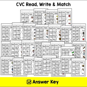 Kindergarten CVC Worksheet - Read, Write and Match - Etsy