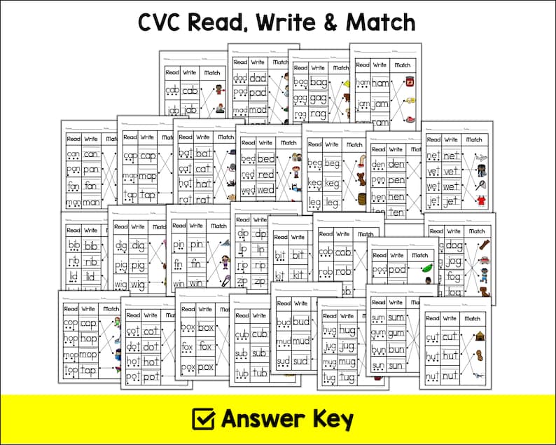 Kindergarten CVC Worksheet - Read, Write and Match - Etsy