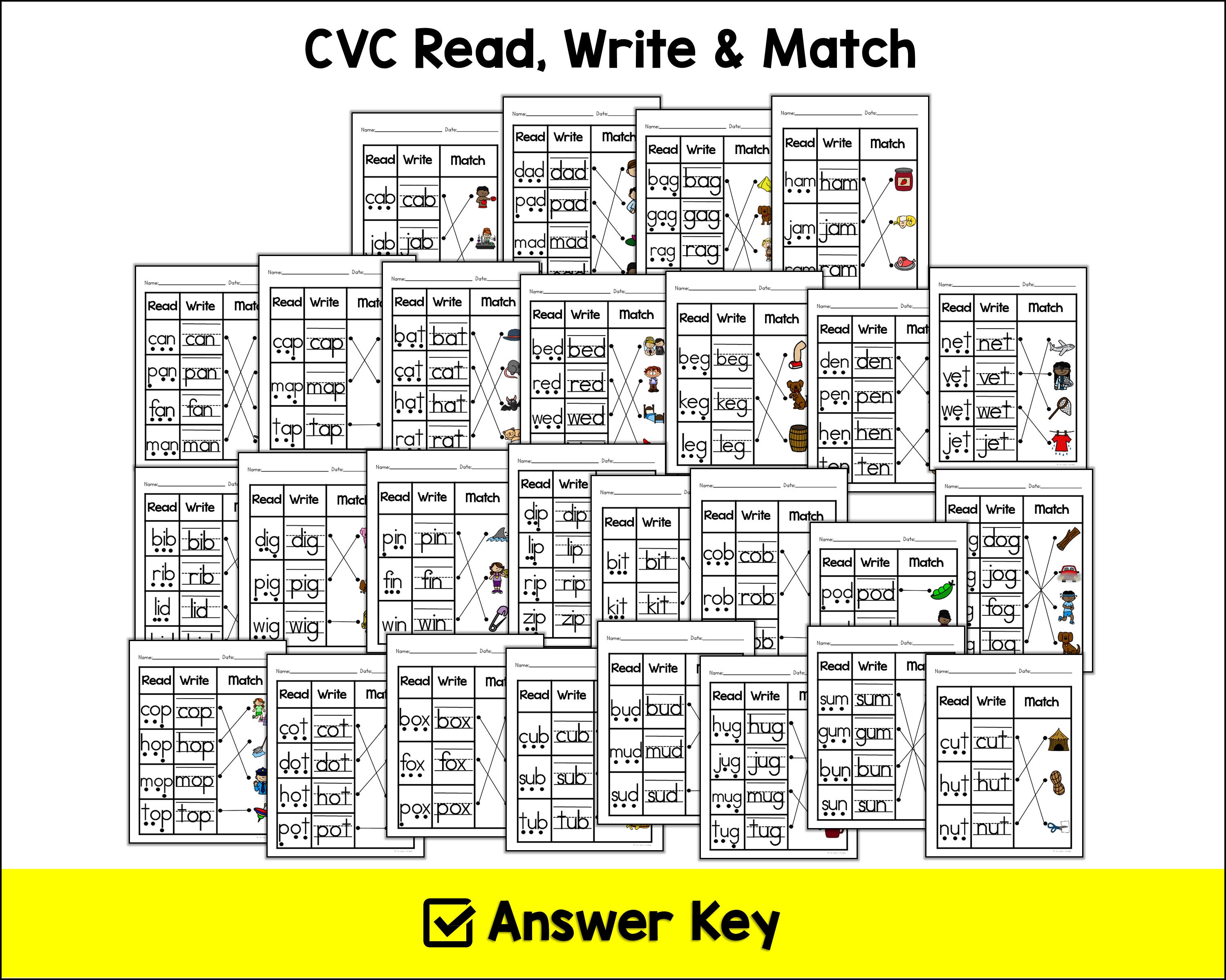 Kindergarten CVC Worksheet Read, Write and Match - Etsy