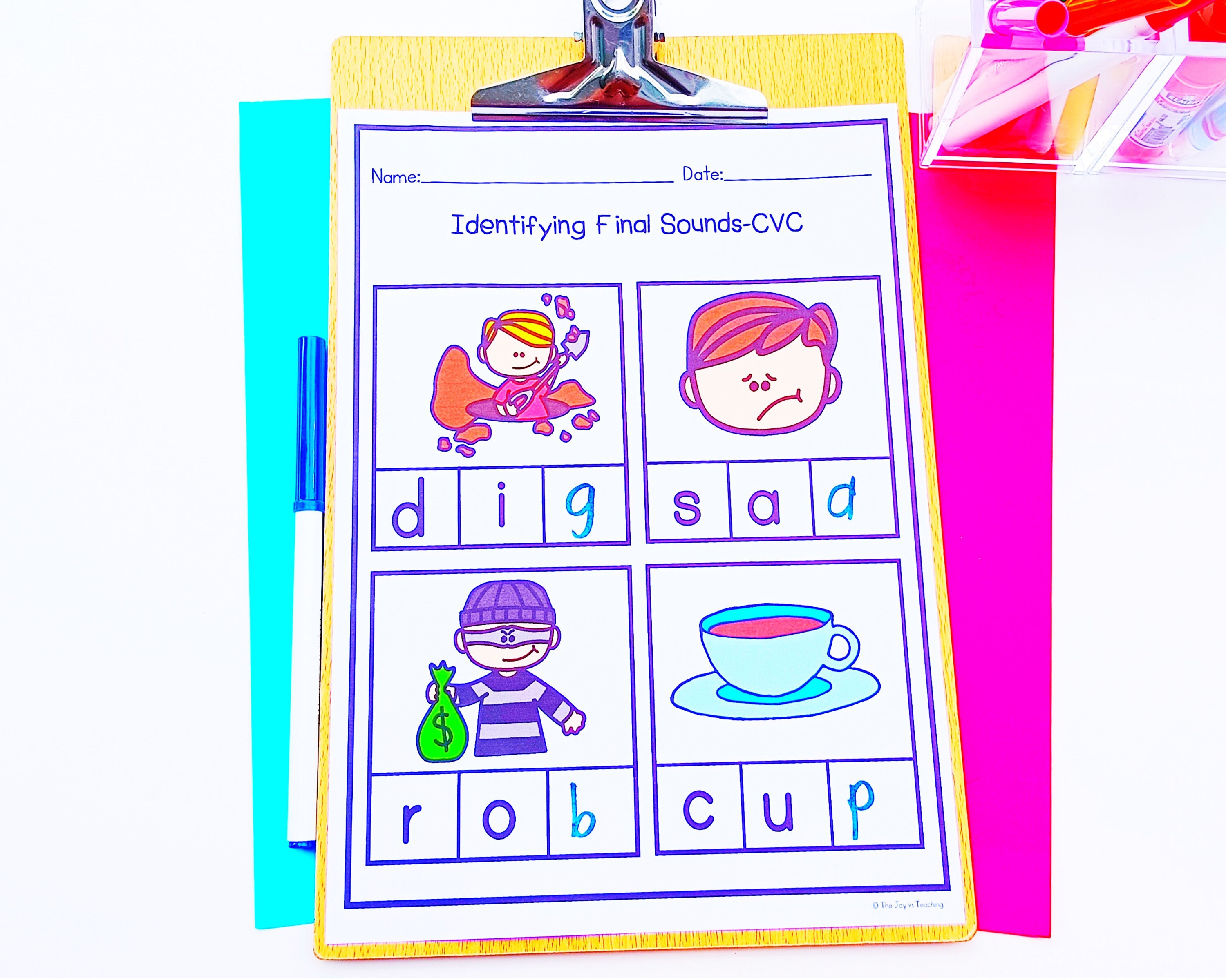 CVC Final Sounds Task Cards - CVC Final Sounds Worksheet - Etsy