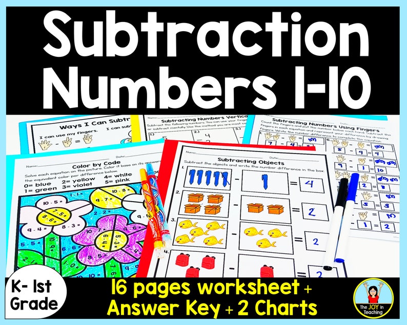 Subtraction Numbers 1-10 Worksheet - Etsy