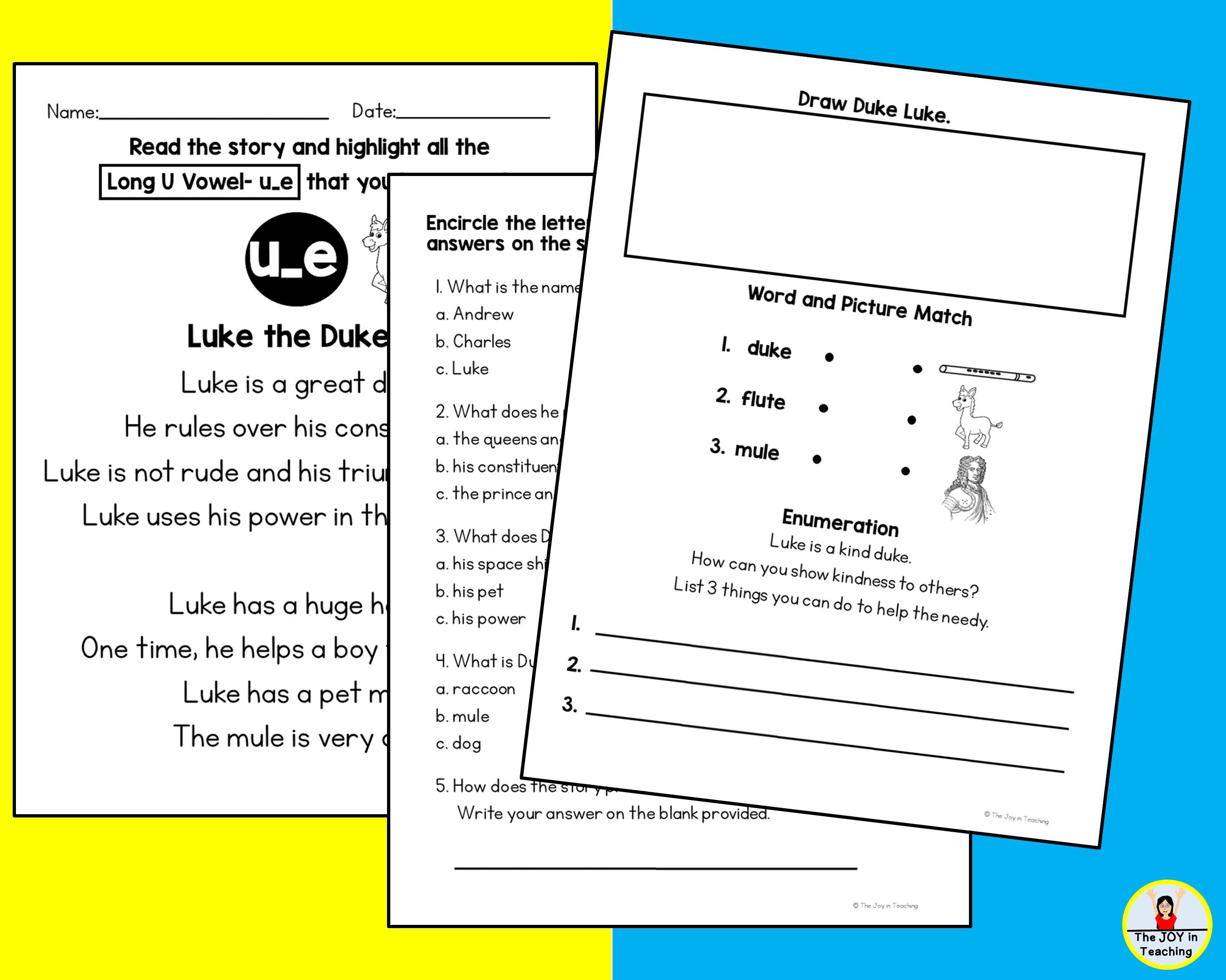 Long Vowel U Reading Comprehension Passage - Etsy