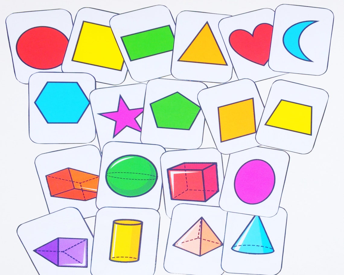 2D and 3D Shapes Flashcards - Etsy
