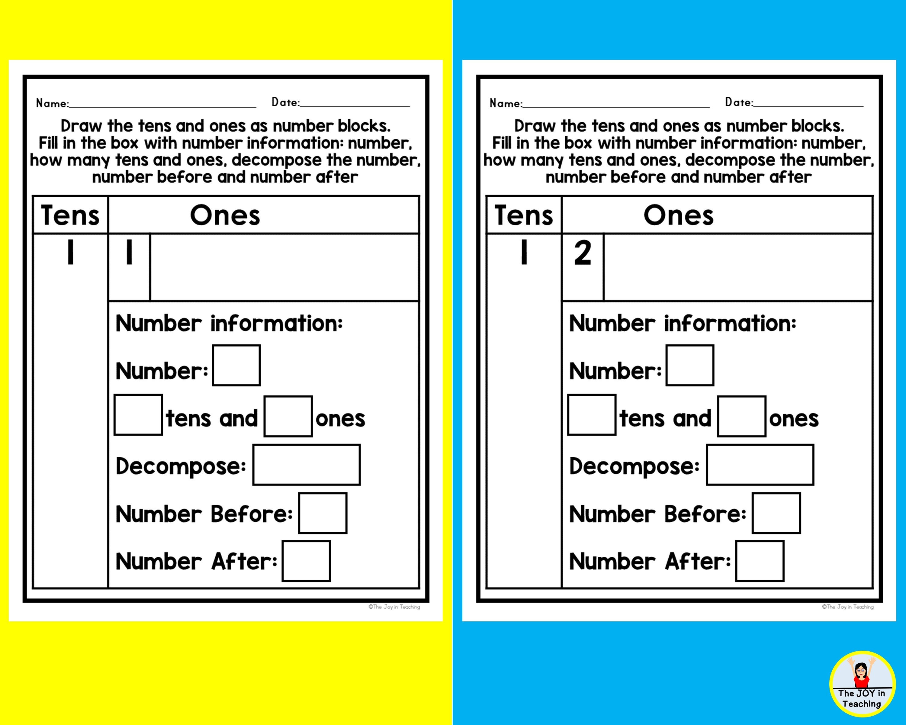 Place Value 11-19 Ones and Tens Base Ten Worksheet - Etsy