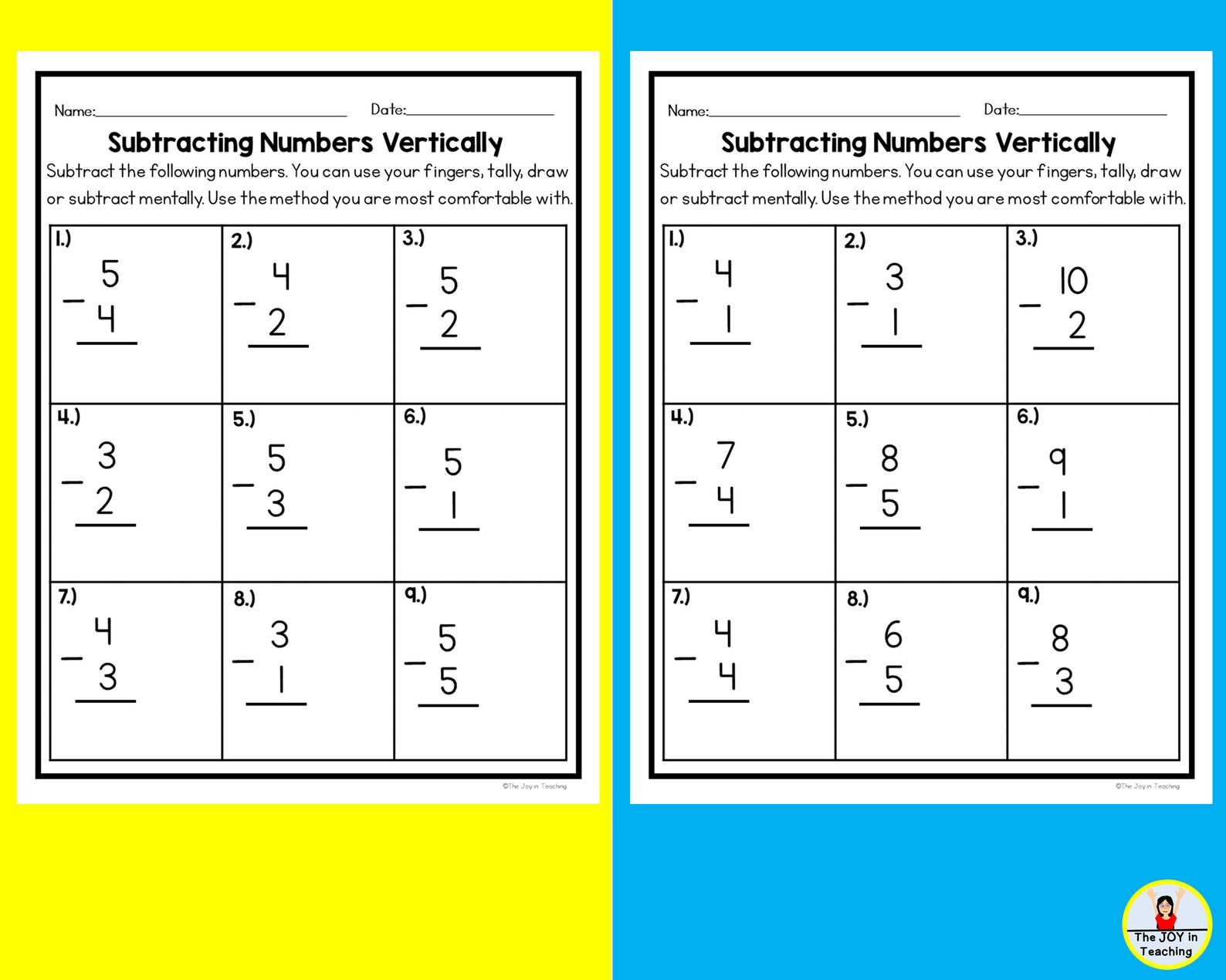Subtraction Numbers 1-10 Worksheet - Etsy
