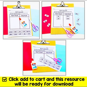 Short and Long Vowel Cut and Paste Worksheet - Etsy