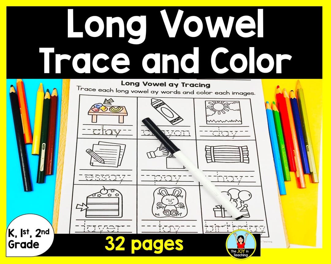 Long Vowel Tracing and Coloring Worksheet - Etsy