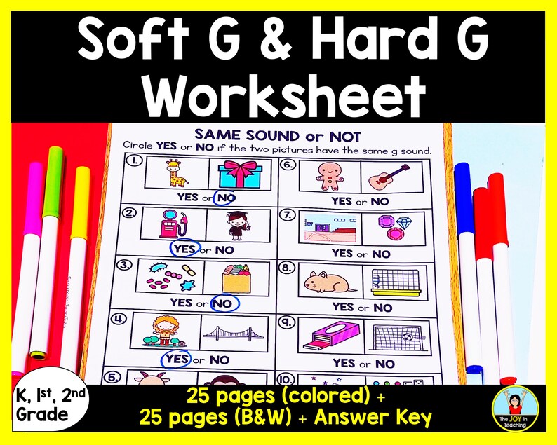 Soft and Hard G Worksheet - Etsy